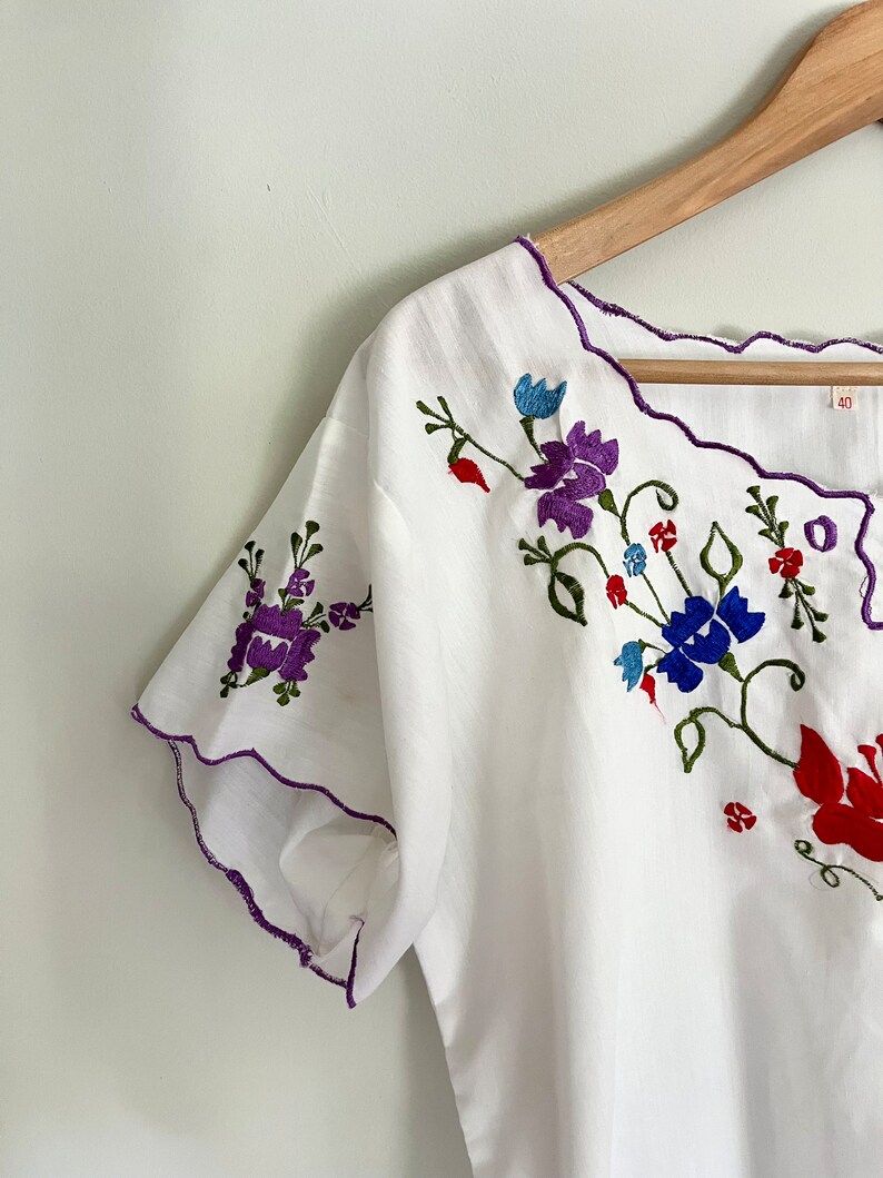 Vintage Traditional Mexican Embroidered Floral Blouse - Etsy