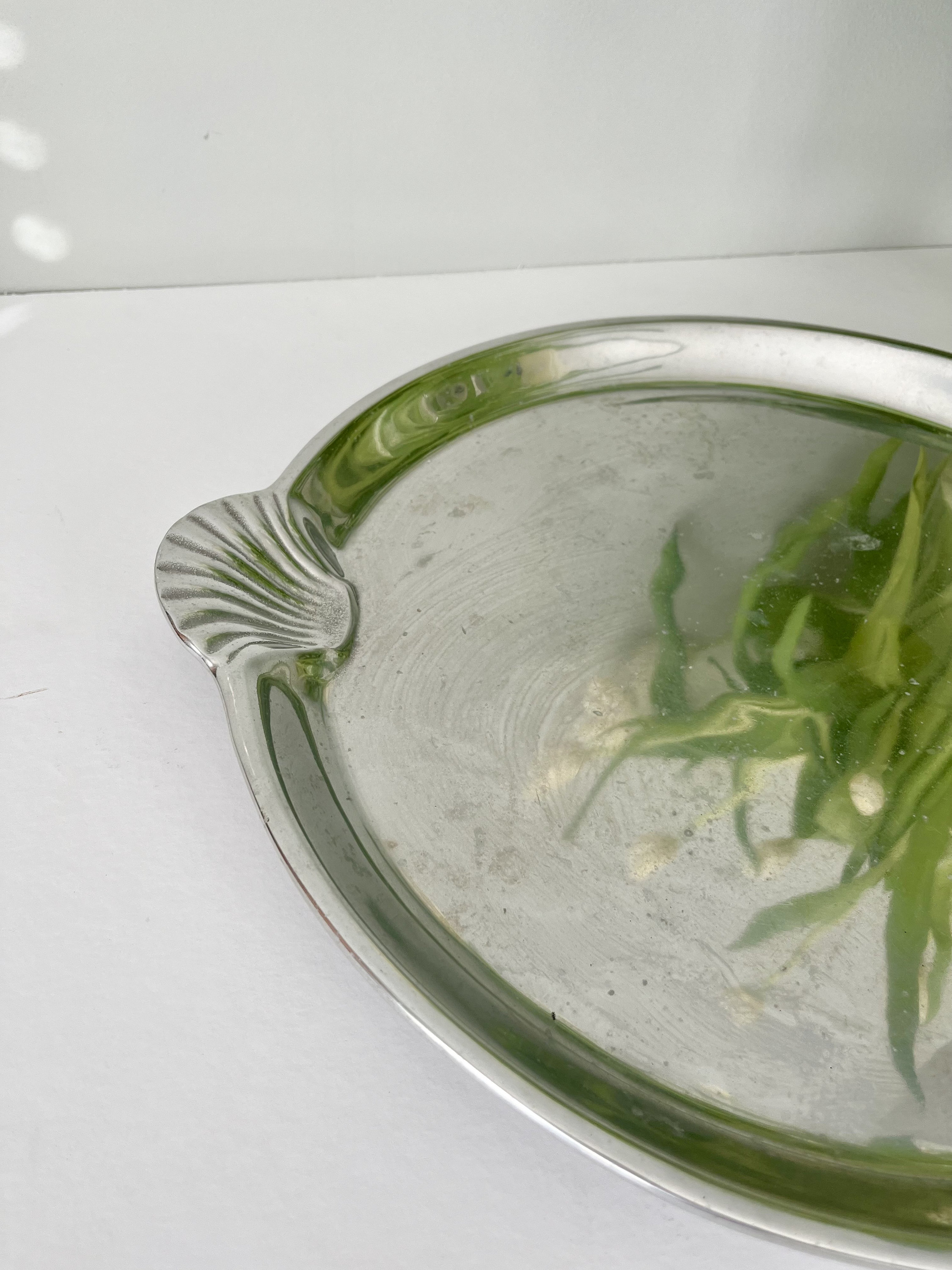 Silver Pewter Round Shell Serving Tray - Etsy