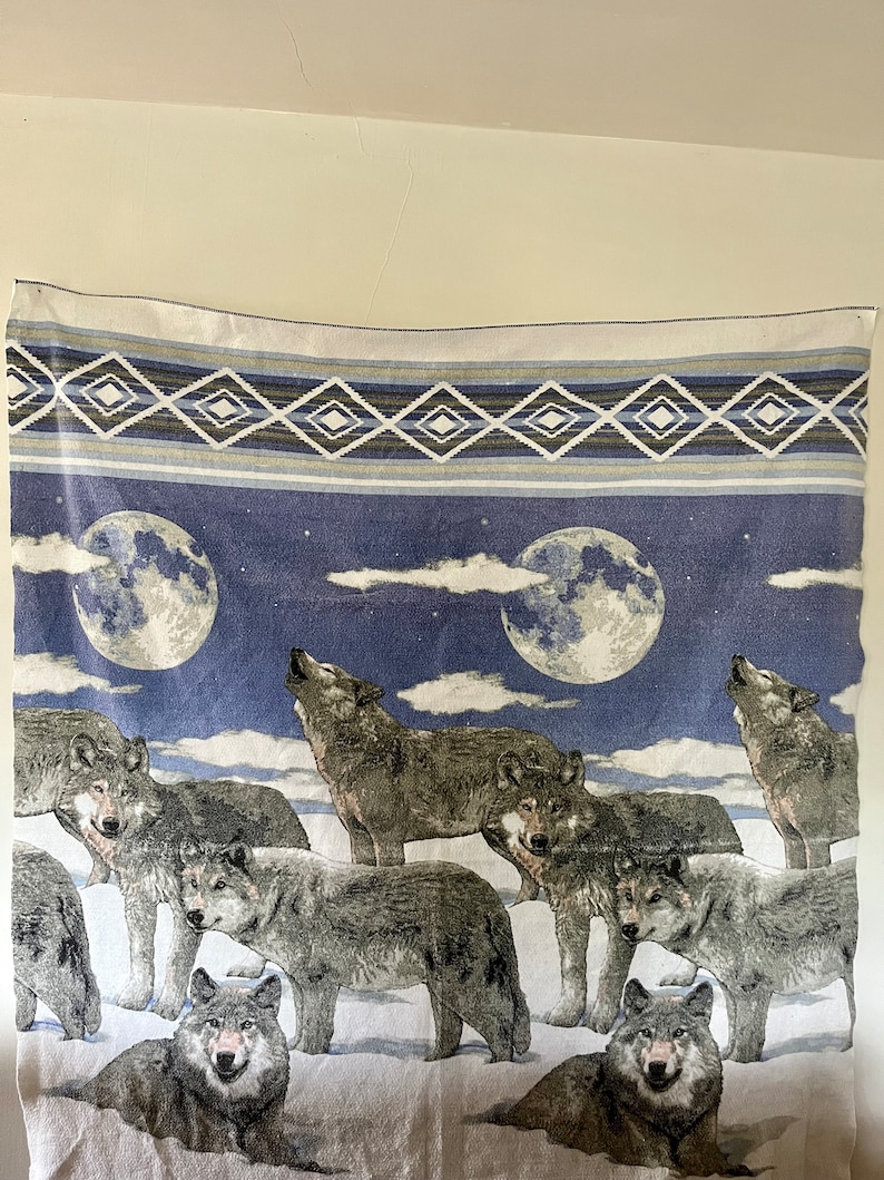 Y2K Howling Wolf and Full Moon Flannel Blanket - Etsy