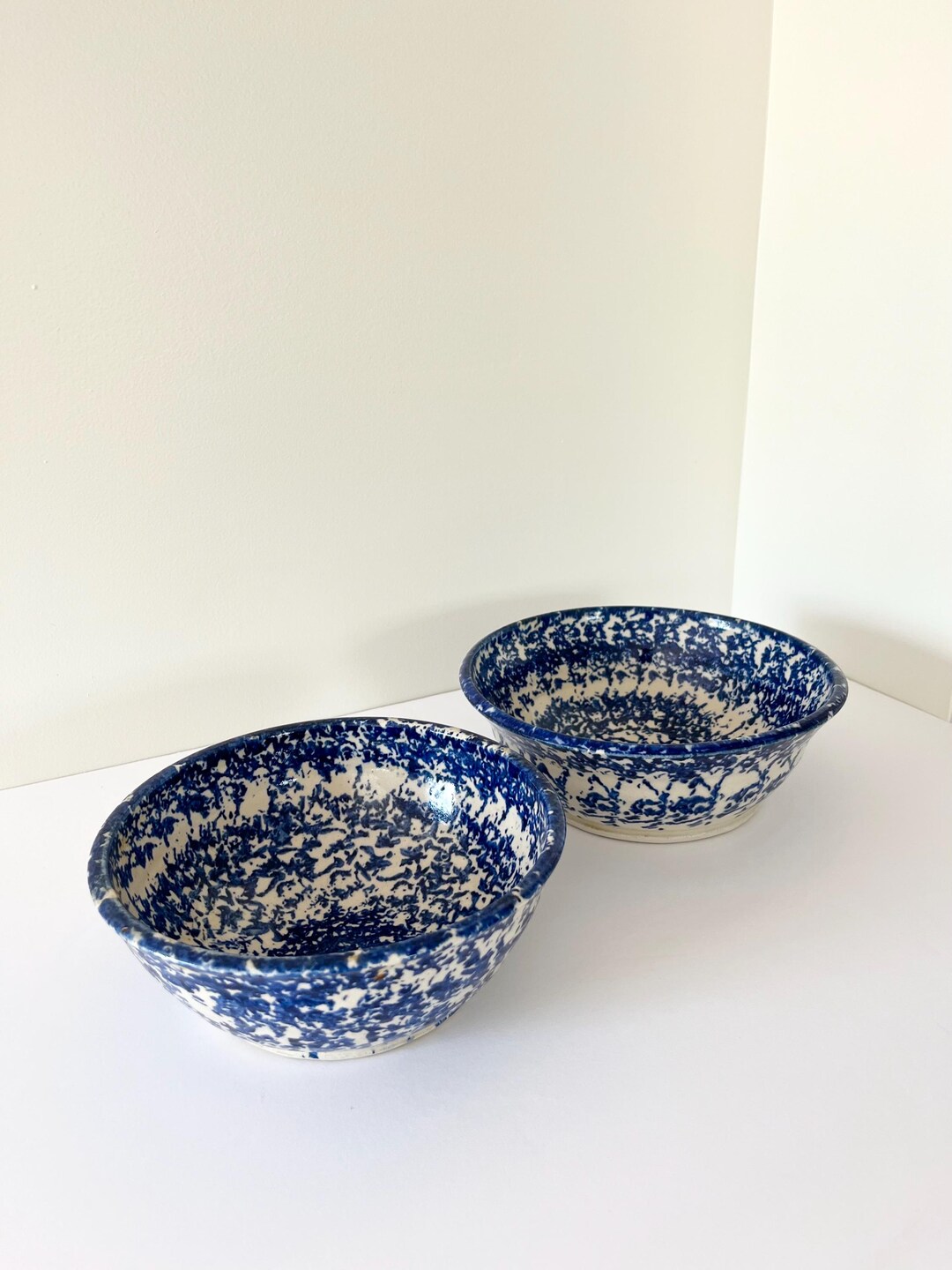 Vintage Blue Spongeware Nesting Bowls - Etsy