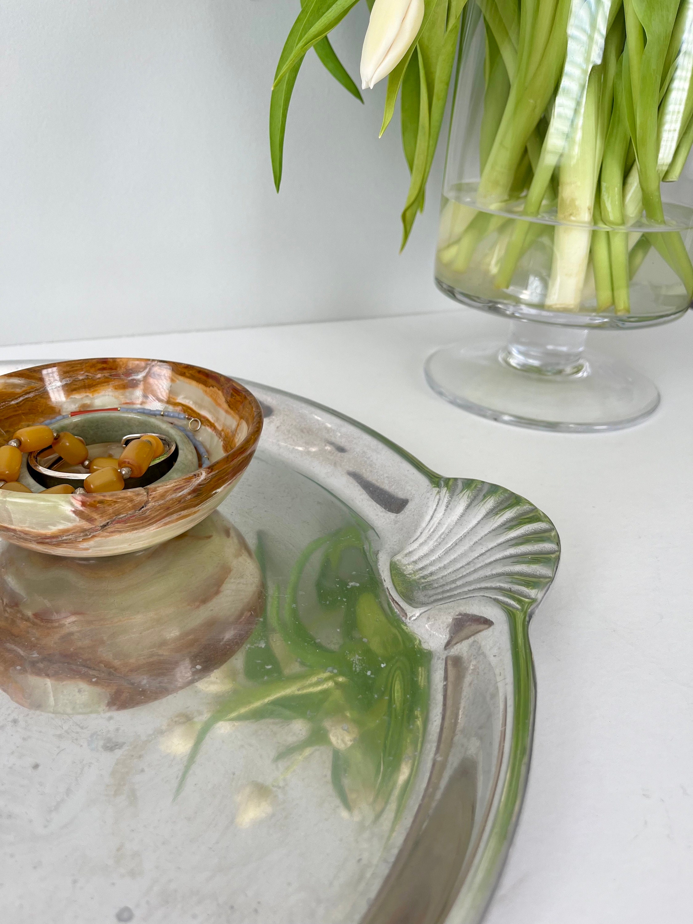 Silver Pewter Round Shell Serving Tray - Etsy