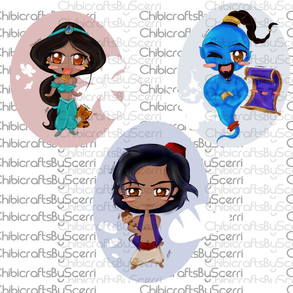 PNG Chibi Aladdin 3 juego de caracteres Jasmine con Raja y | Etsy