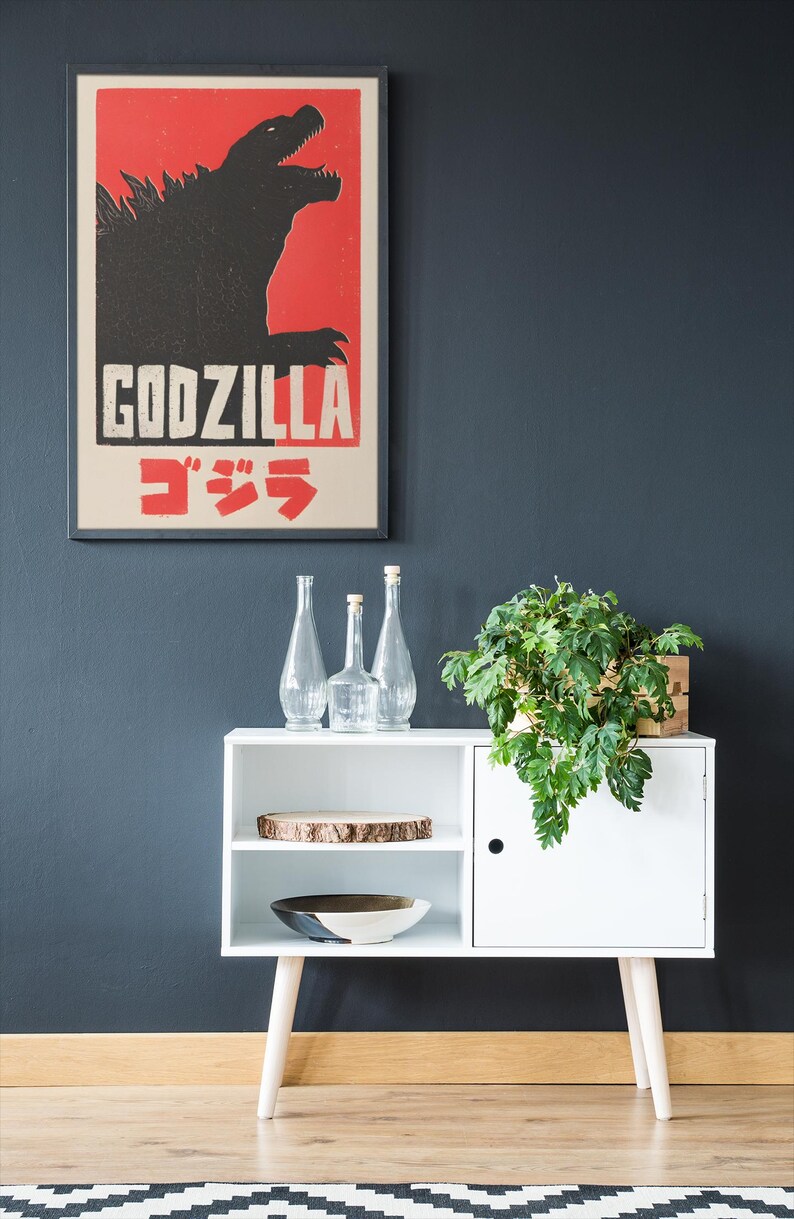 Vintage Japanese Godzilla Poster, Movie Monster Print, Decorative Wall ...