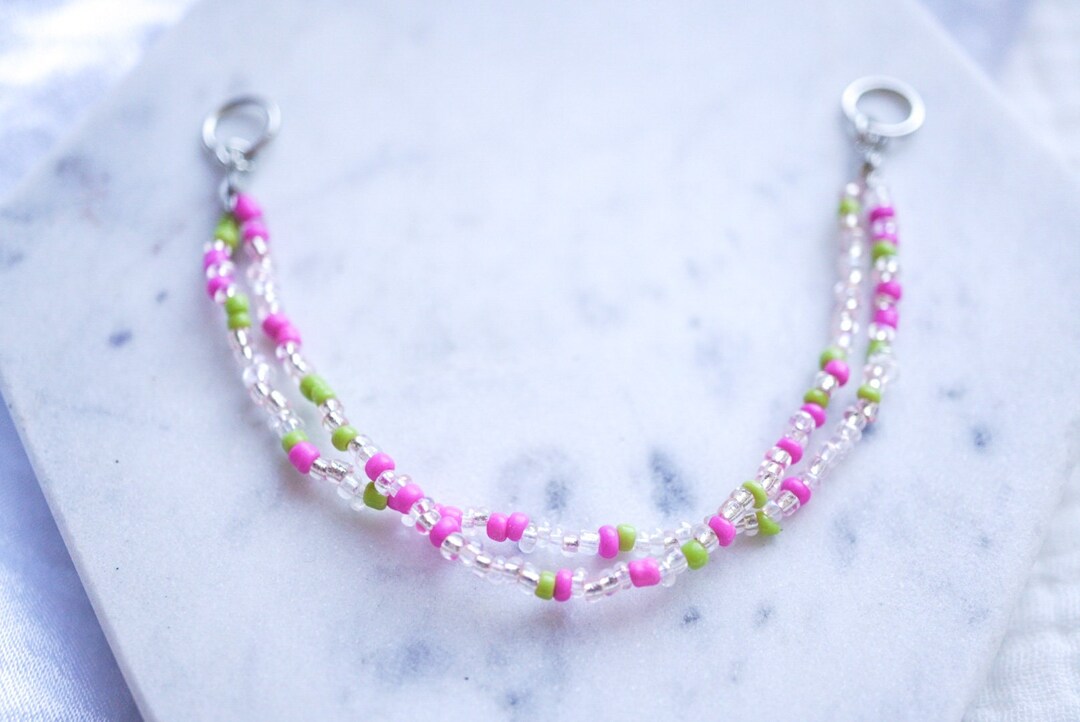 Beaded Shoe Chain: Pink & Green Seed Bead Lacelet - Etsy