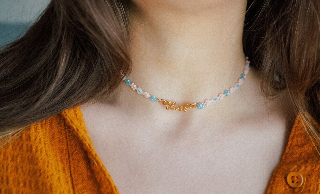 Trans Pride Choker, Daisy Chain Choker, Y2k Beaded Necklace, Daisy ...