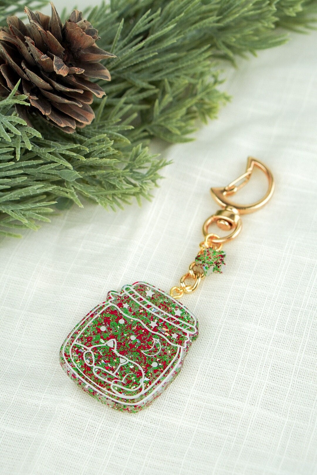Sleepy Kitten Keychain: Metallic Christmas Cat Lover Gift - Etsy