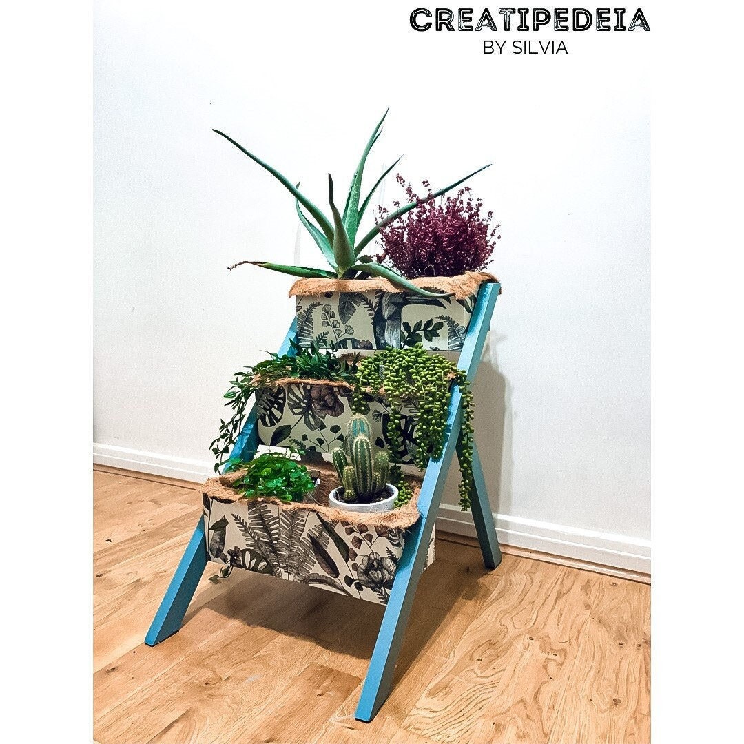 Indoor 3 Steps Wooden Ladder Planter Whit Coco-liner Included, Free ...