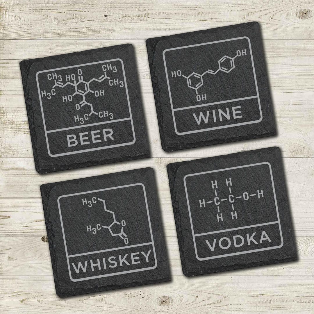 Engraved Slate Coaster Set: Cocktail Chemistry Designs, Personalized ...