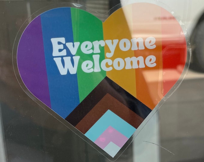 Everyone Welcome Heart Pride Flag, Safe Space Sticker, Safe Space Sign ...