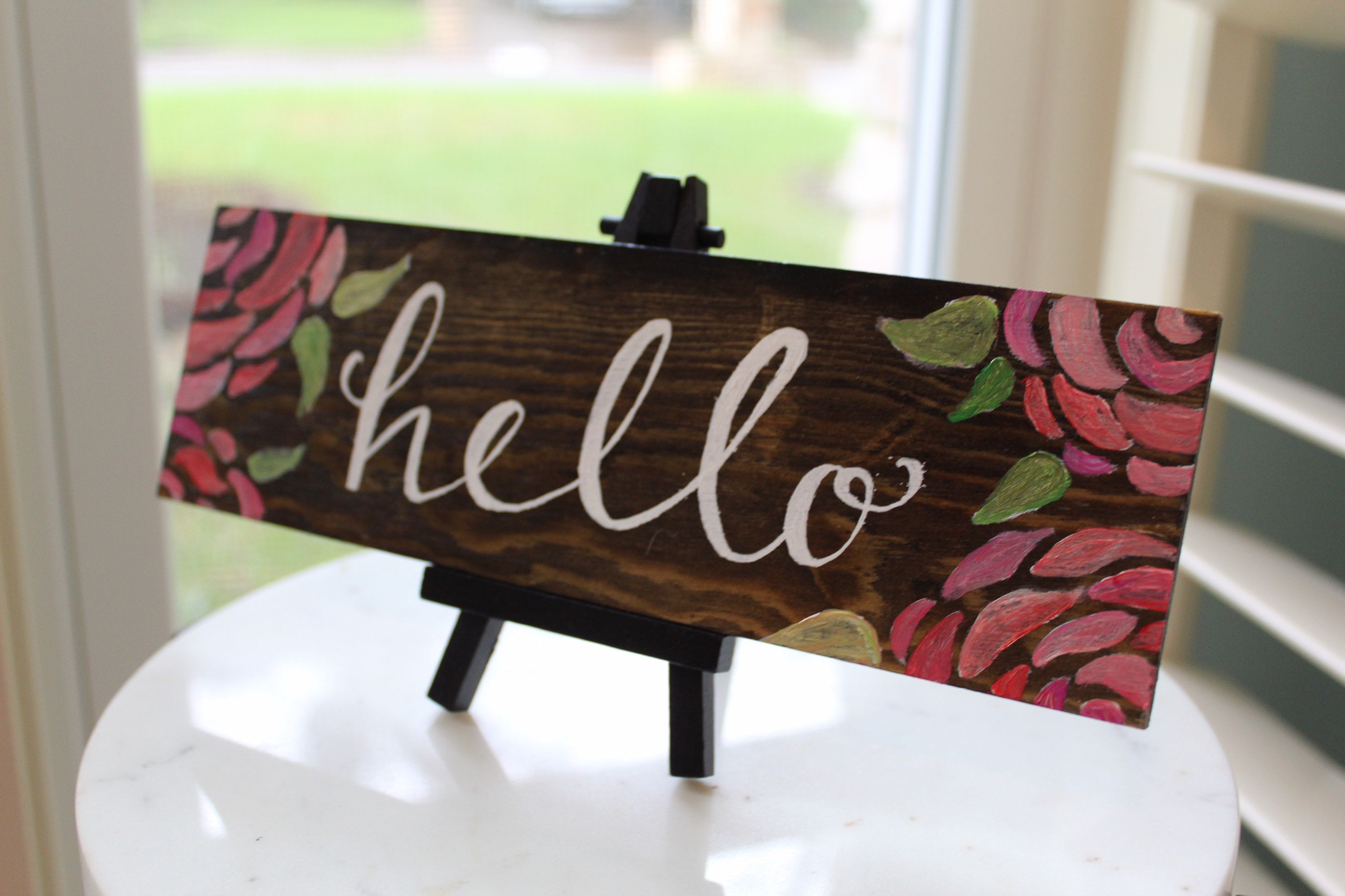 Hello small wood sign handmade sign rose design home decor | Etsy