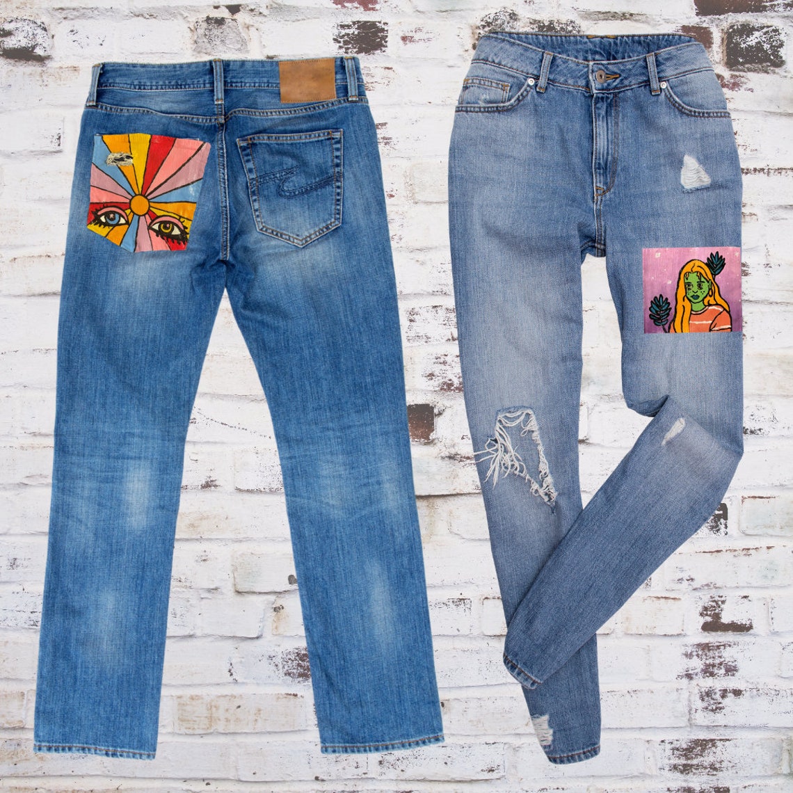 Custom Painted Jeans | Vintage Thrifted Jeans | Acrylic on Denim ...