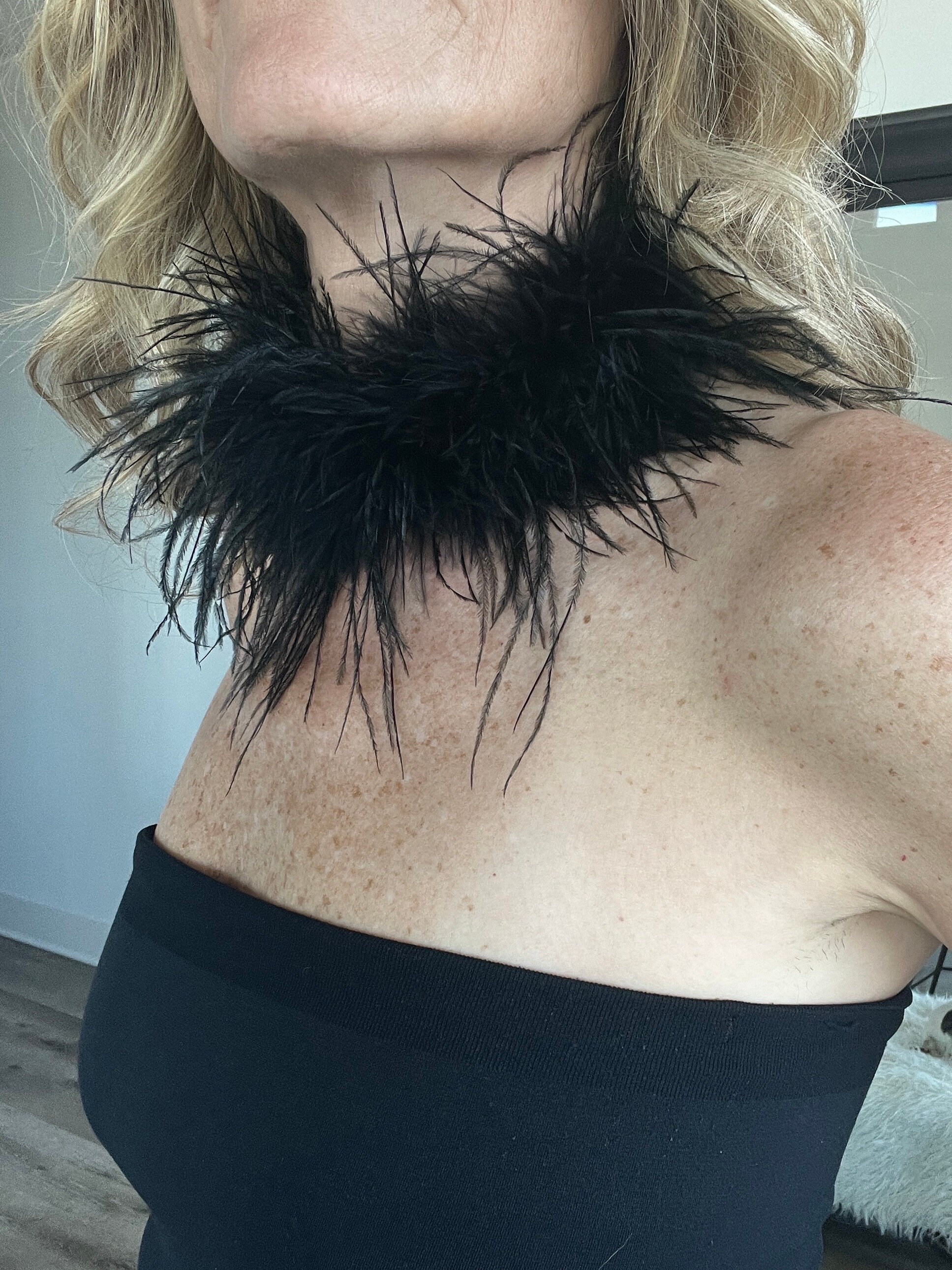 Black Ostrich Feather Choker Collar Goth Burlesque Velvet Feather ...