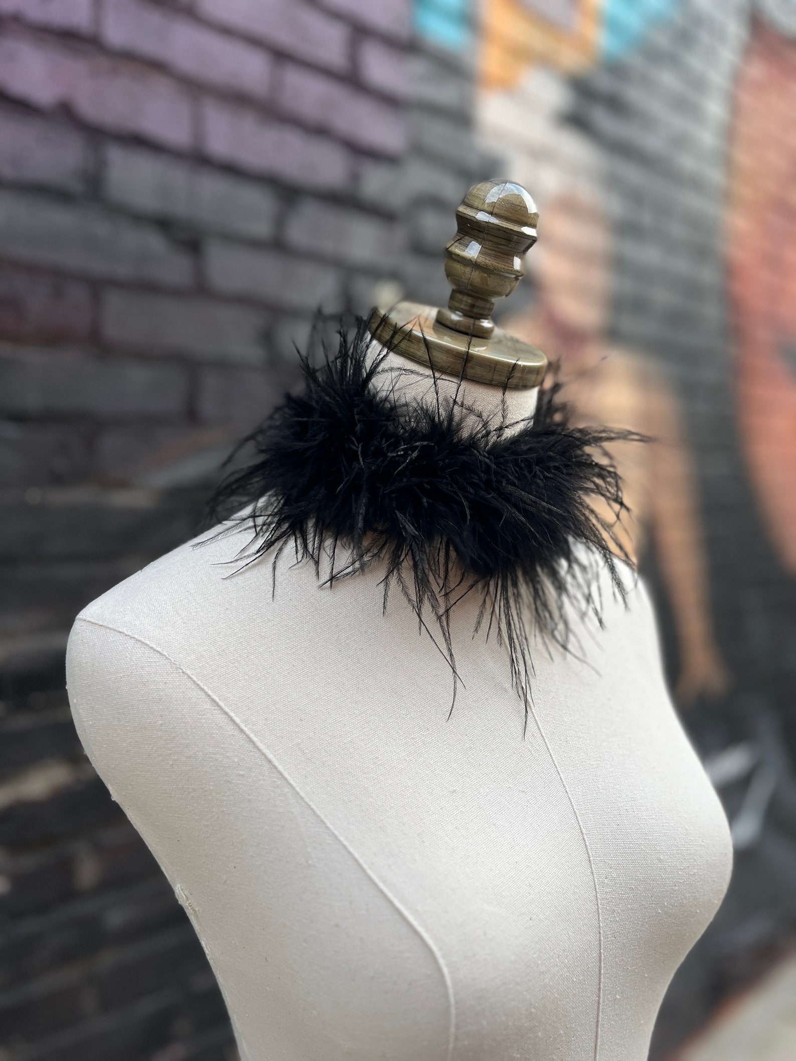 Black Ostrich Feather Choker Collar Goth Burlesque Velvet Feather ...