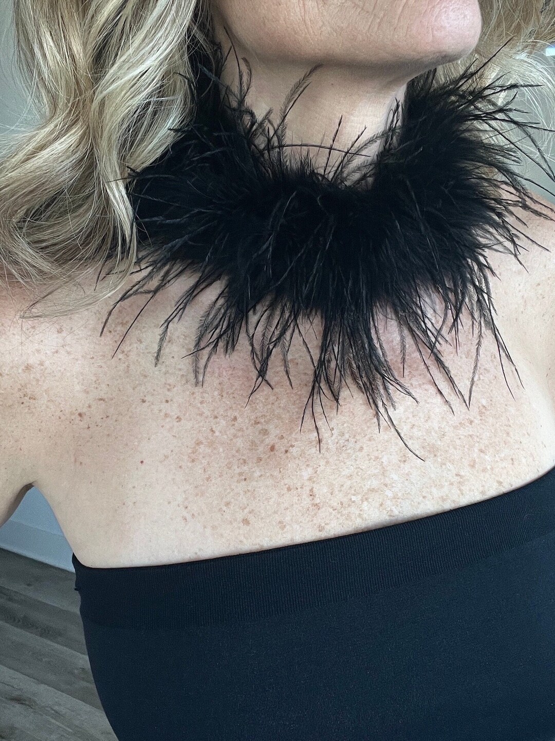 Black Ostrich Feather Choker Collar Goth Burlesque Velvet Feather ...