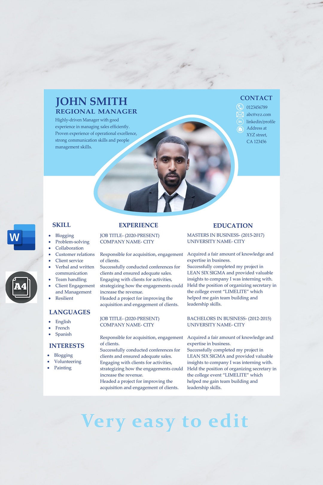 Resume Template, Professional Resume Template, Word & Google Docs ...