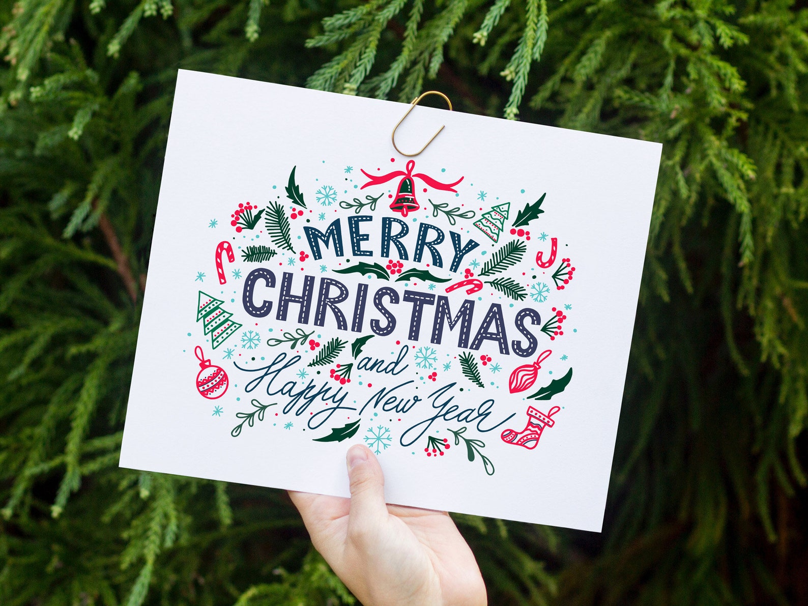 Merry Christmas Handwritten Lettering, Typography Vector Design for ...