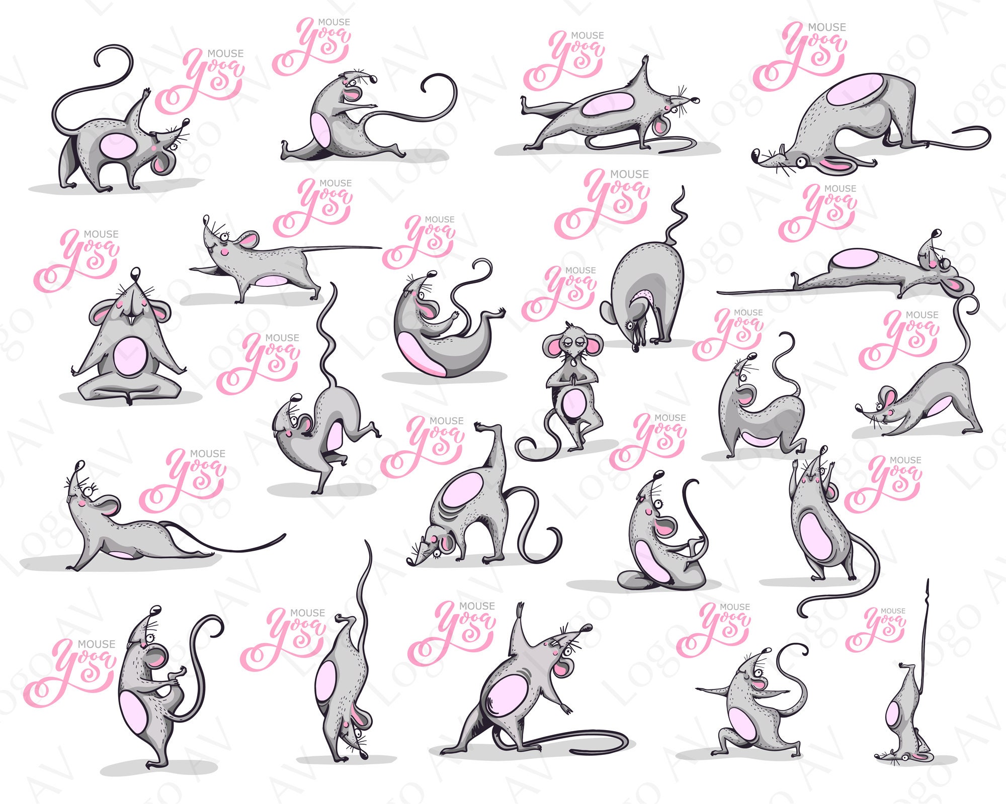 Yoga Svg, Mouse Yoga Svg. A Set of Mice in a Yoga Pose 23 Pcs. Yoga ...