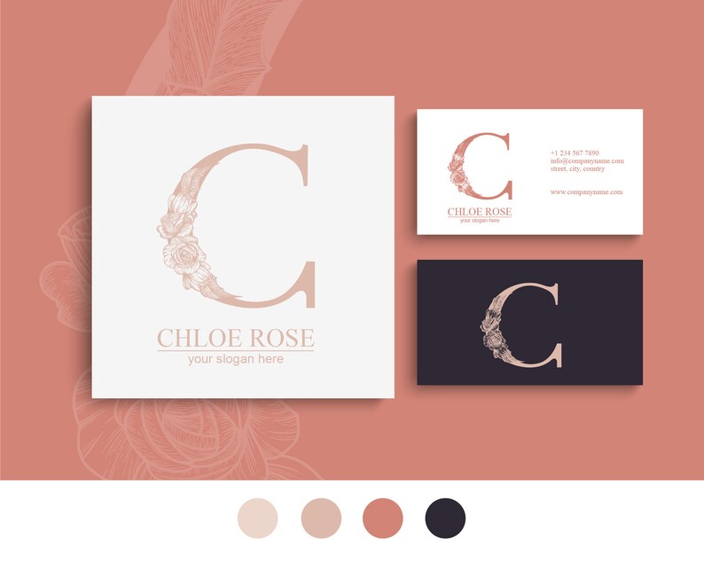 C Logo 1-letter C Monogram. Floral Style Rose. Monogram of a - Etsy