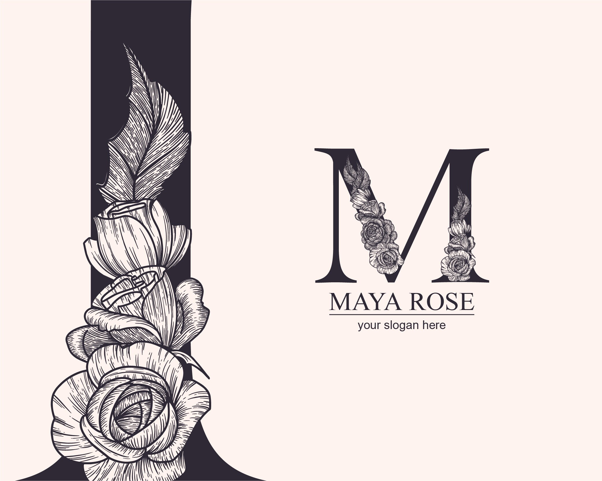 M Logo, 1-letter M Monogram. Floral Style Rose. Monogram of a Modern ...