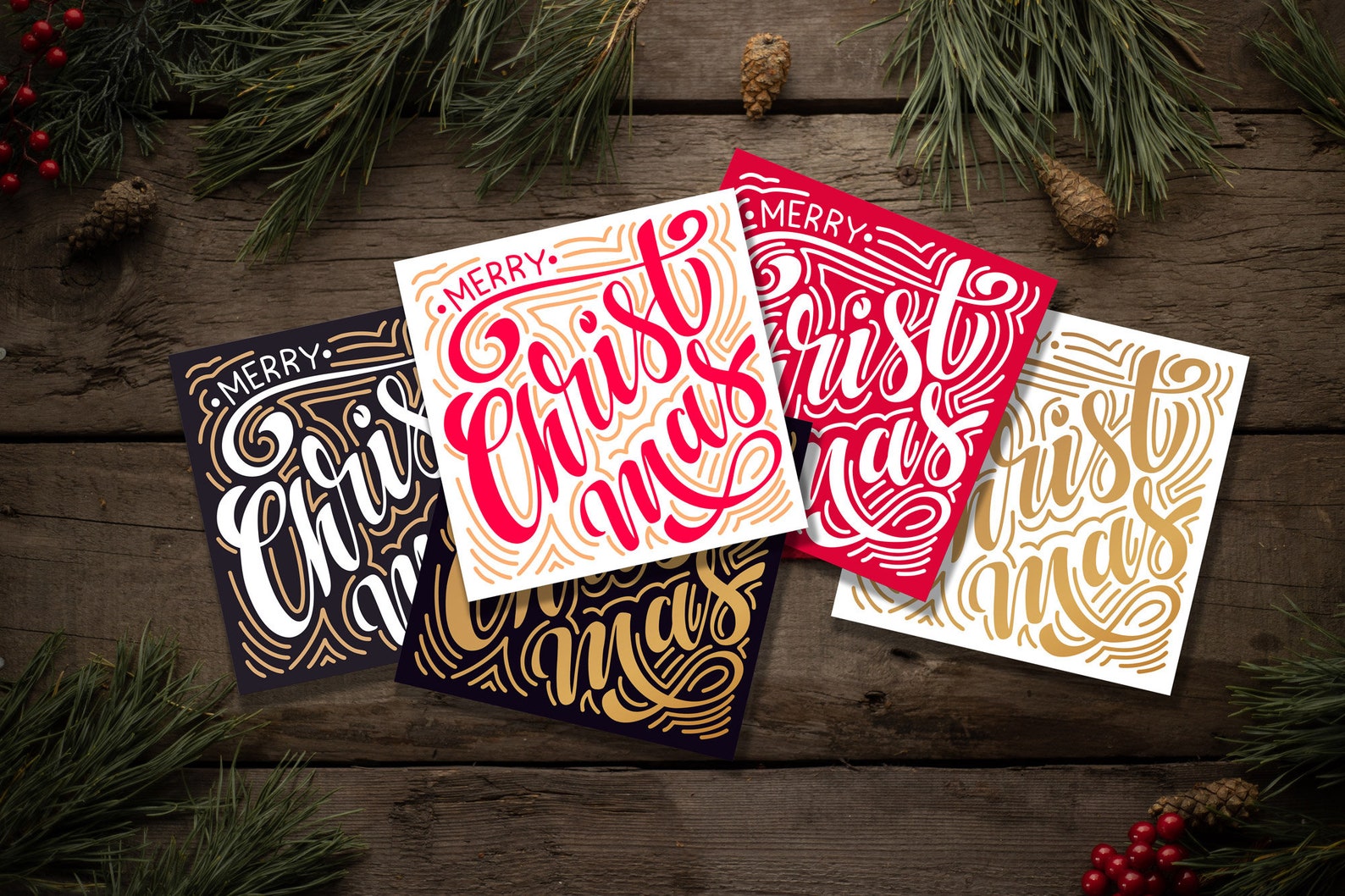 Merry Christmas Handwritten Lettering Typography Vector Design for ...