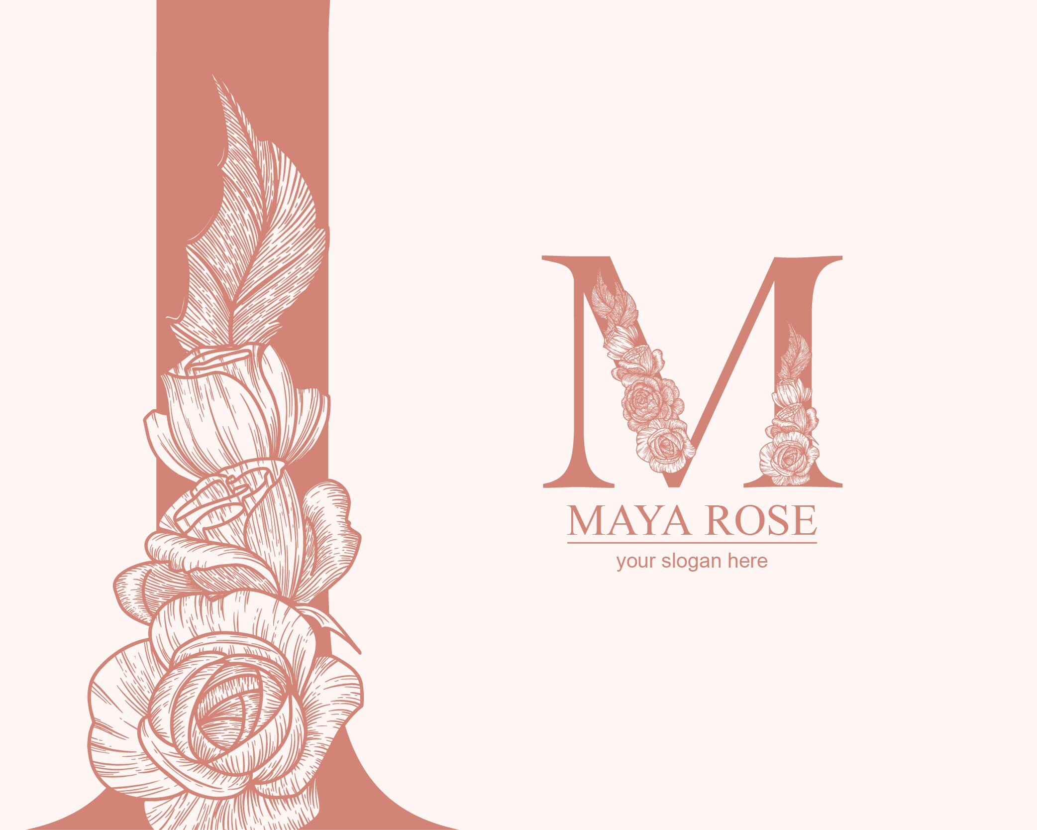 M Logo 1-letter M Monogram. Floral Style Rose. Monogram of a - Etsy