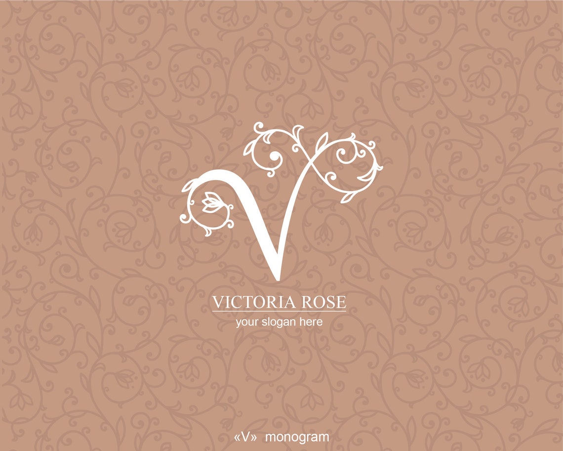 V Logo 1-letter V Monogram. Floral Style Rose. Monogram of a - Etsy