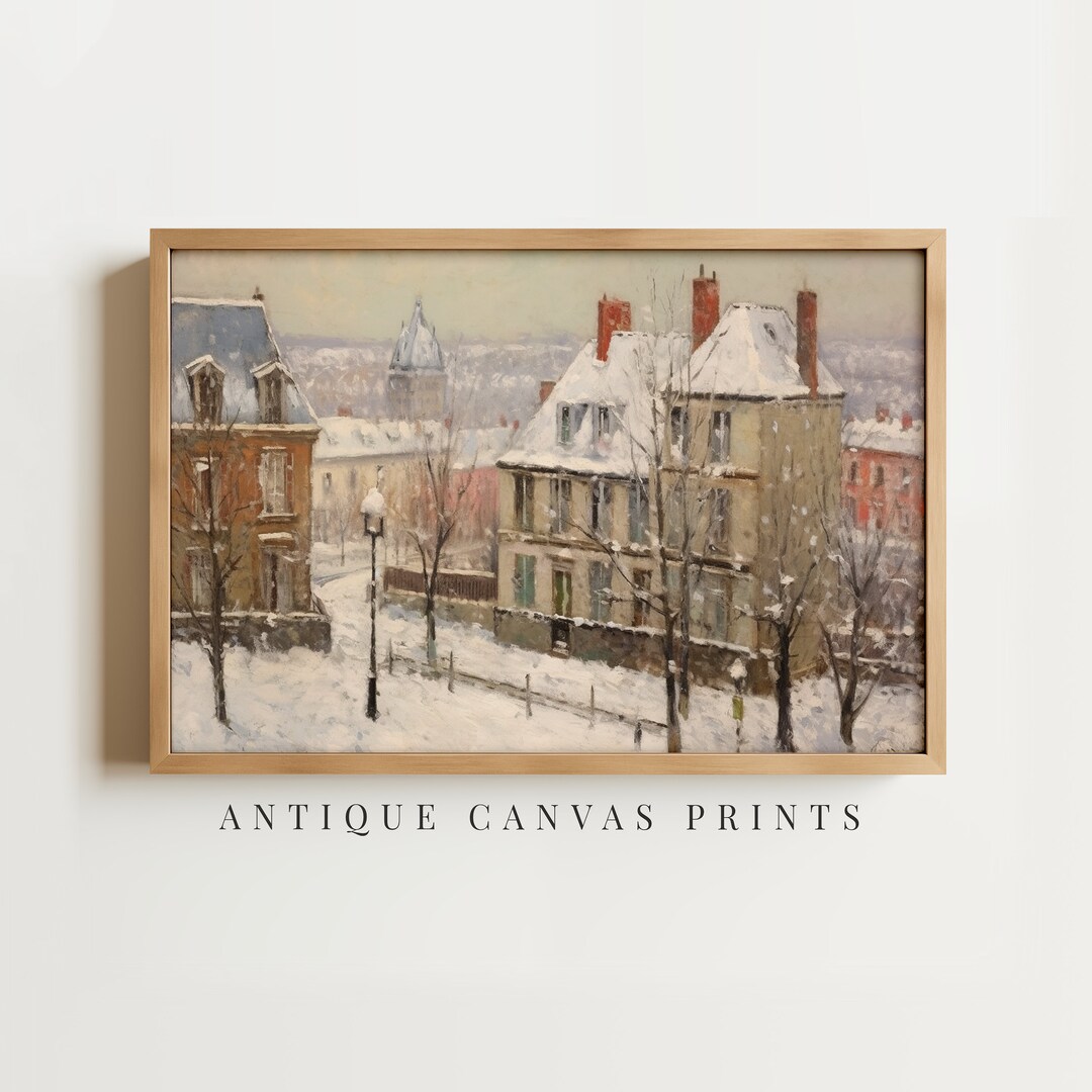 Vintage Winter Village Frame TV Art Vintage Farmhouse Oil Painting ...