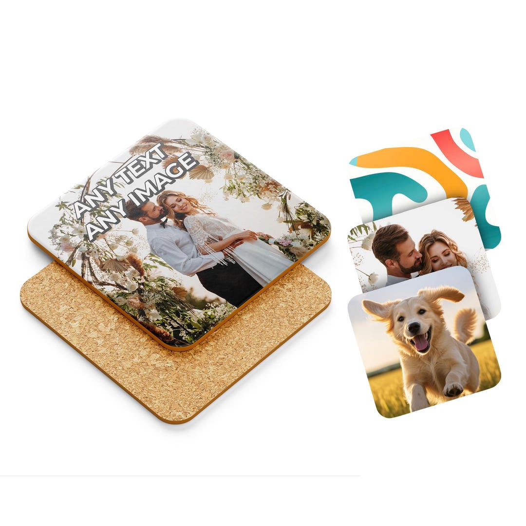 PERSONALISED MATTE Finish SQUARE Coasters Any Photo Custom Kitchen ...