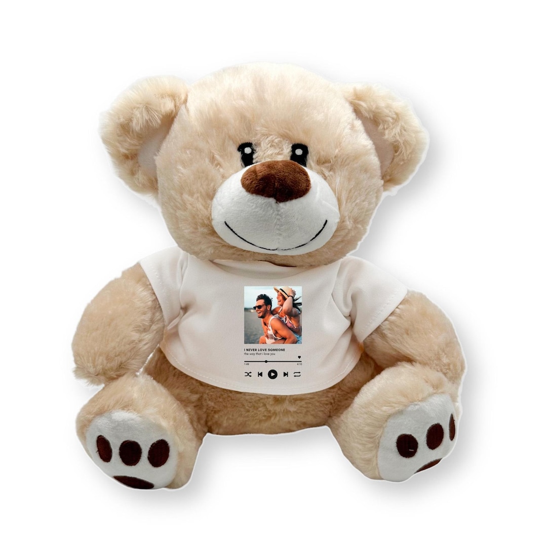 PERSONALISED Teddy Bear Music Player Design Custom PHOTO & Track Title ...
