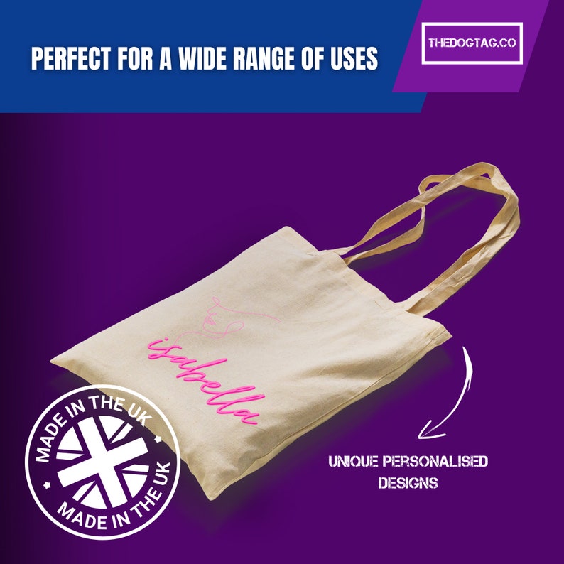 Personalised Girl Outline Tote Cotton Bag - Add Your Name - Bag for ...