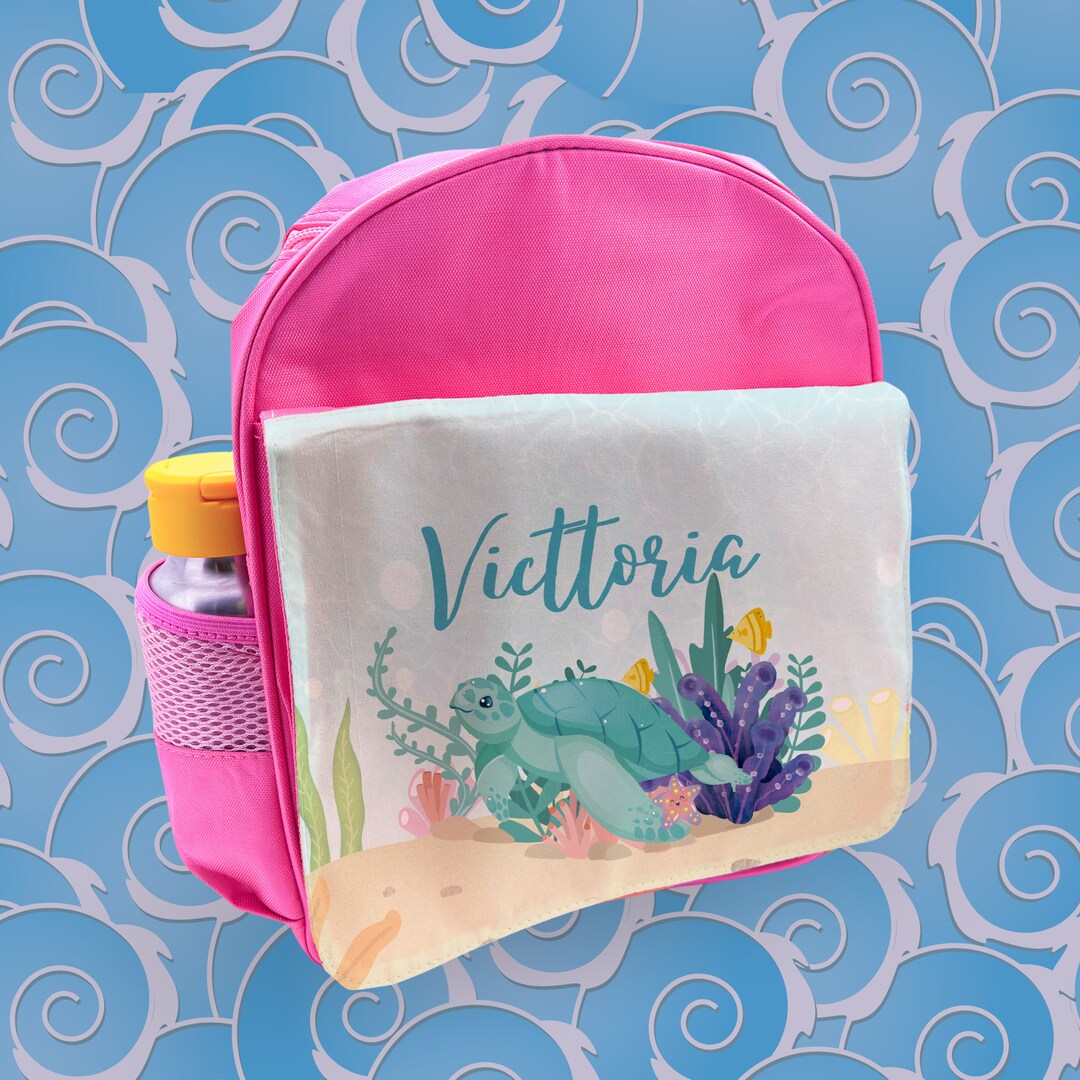 Personalised Custom Turtle Girls Kids Pink Backpack Children's School ...