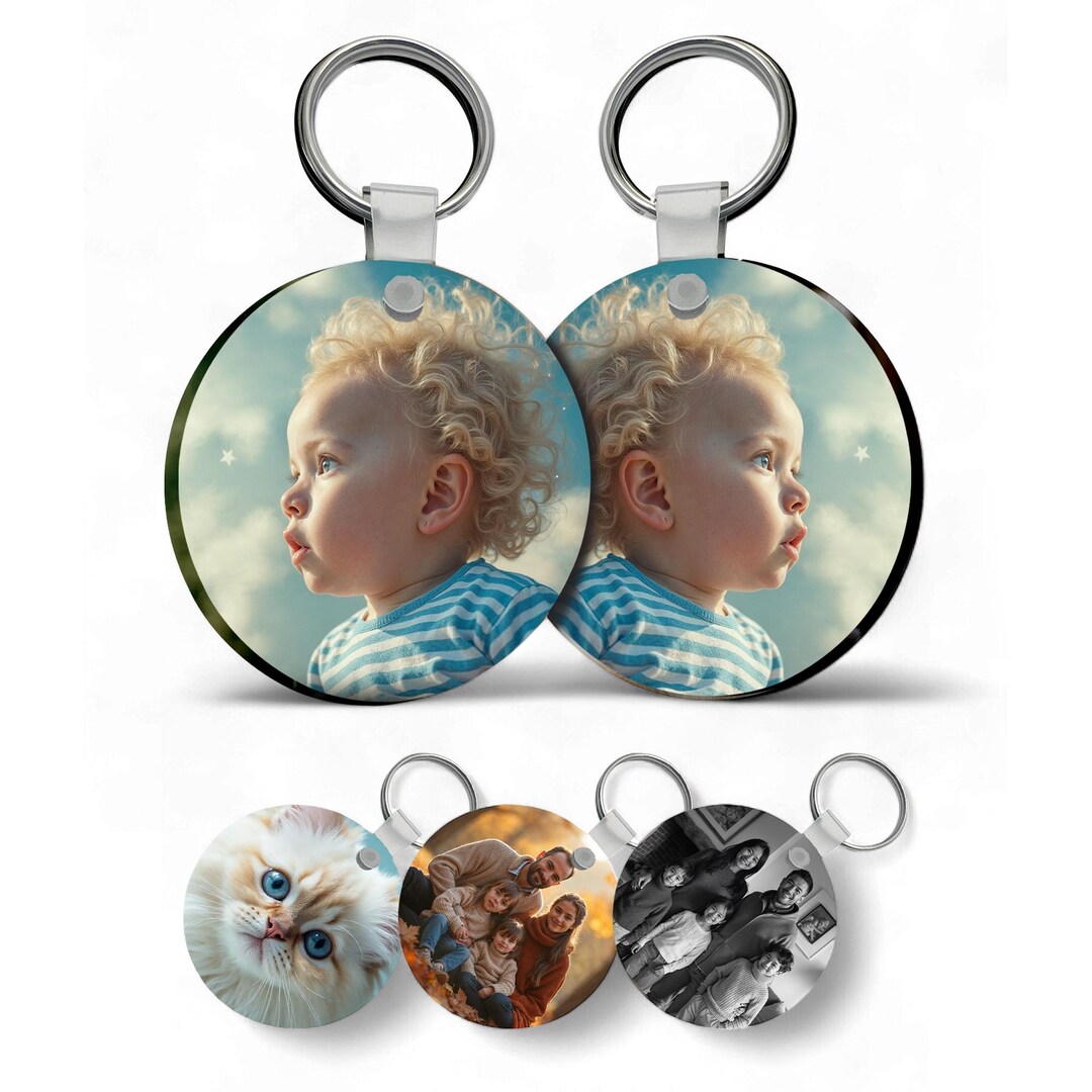 Personalized Photo Circle Keychain: Custom MDF Keepsake - Etsy