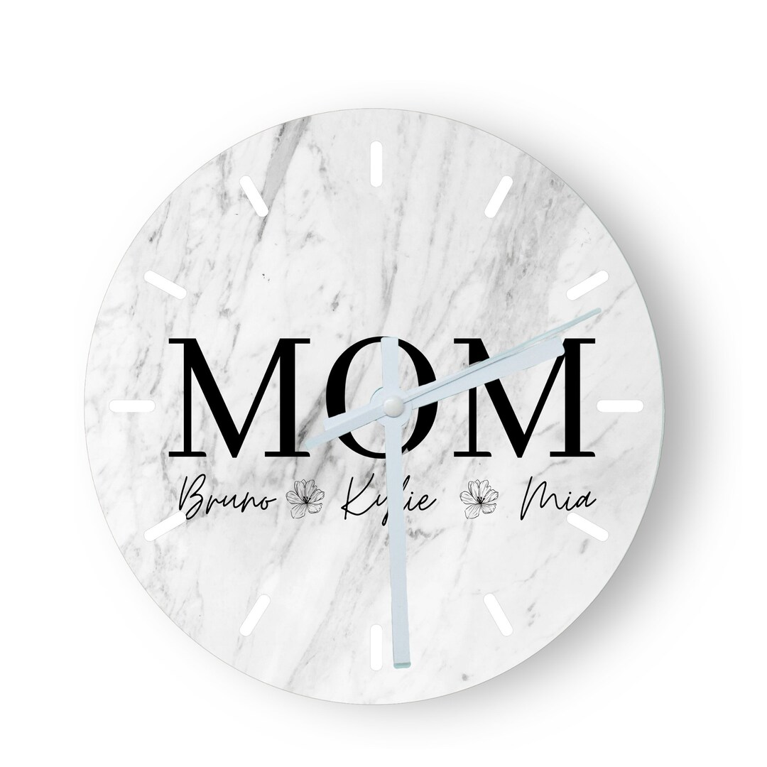 Personalised Glass Clock, MOM Design, Custom Printed Analogue Clock ...