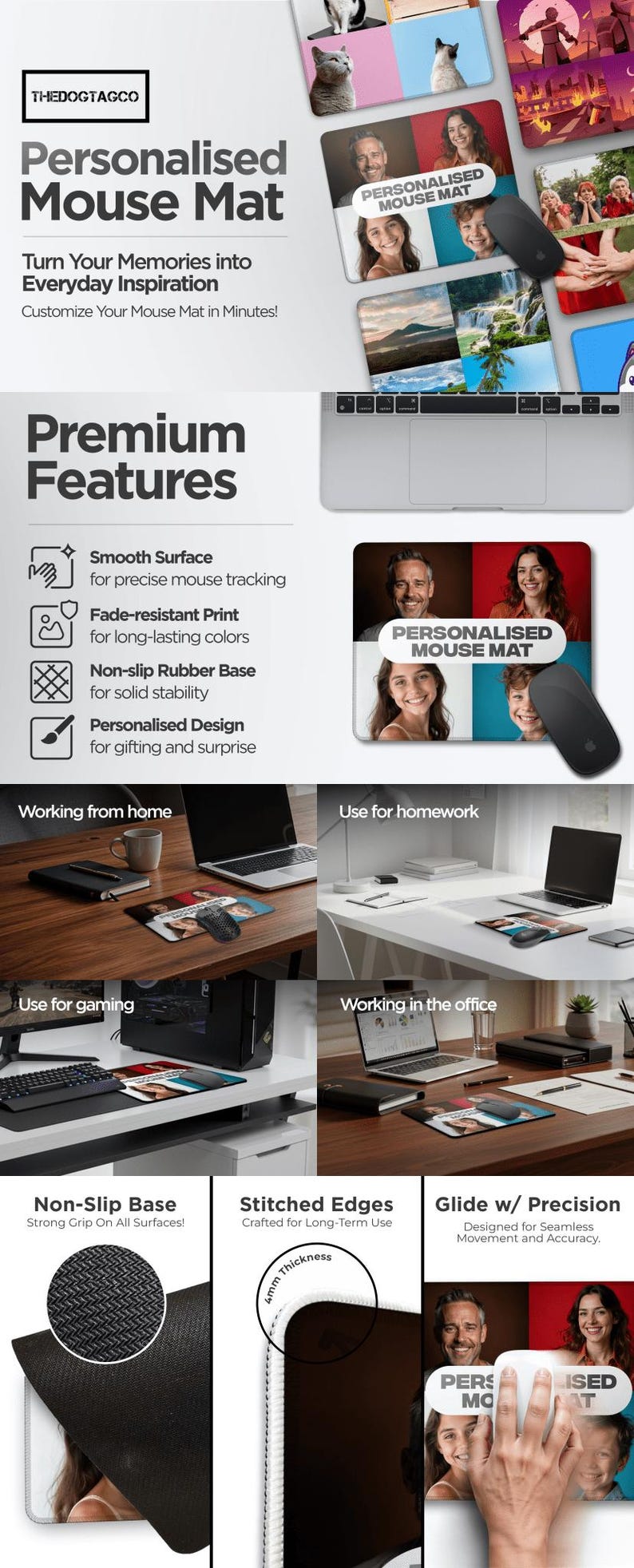 Personalized Photo Collage Mouse Mat: Custom Desk Pad With Non-slip ...