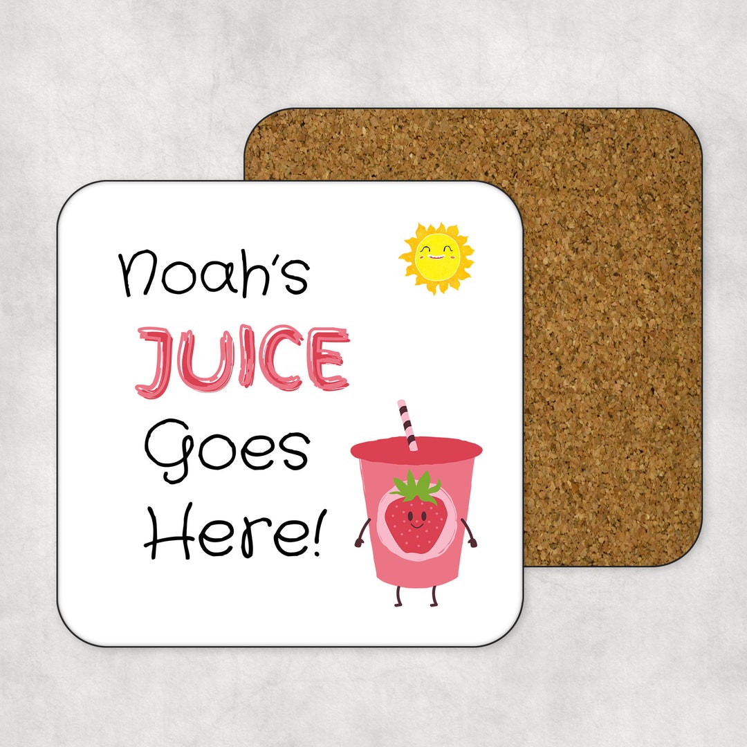 Personalized Kids Coaster – Juice Design, MDF Wood Cork Back - Etsy