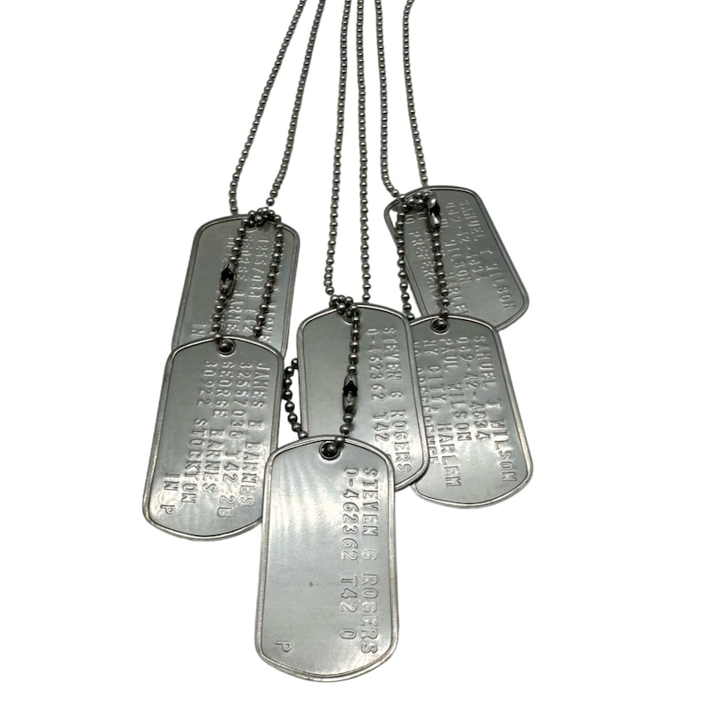 Superhero Dog Tag Necklace Set: Steve Rogers, Falcon, Bucky - Stainless ...