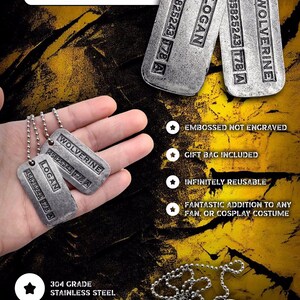 WOLVERINE LOGAN Brushed Steel Double Dog Tags Pendant Necklace - Ball ...