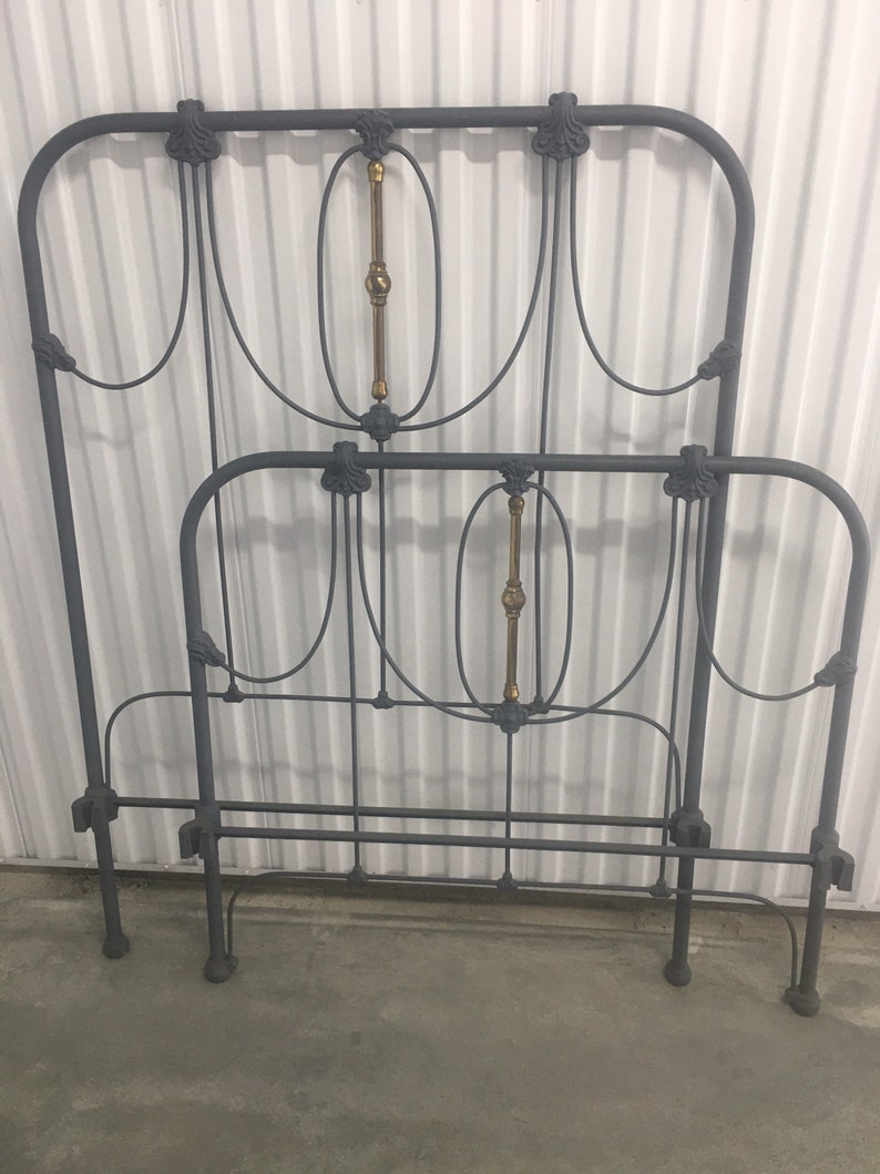 Antique Twin Wrought Iron Bed Frame. Early 1900s, Headboard, Footboard ...