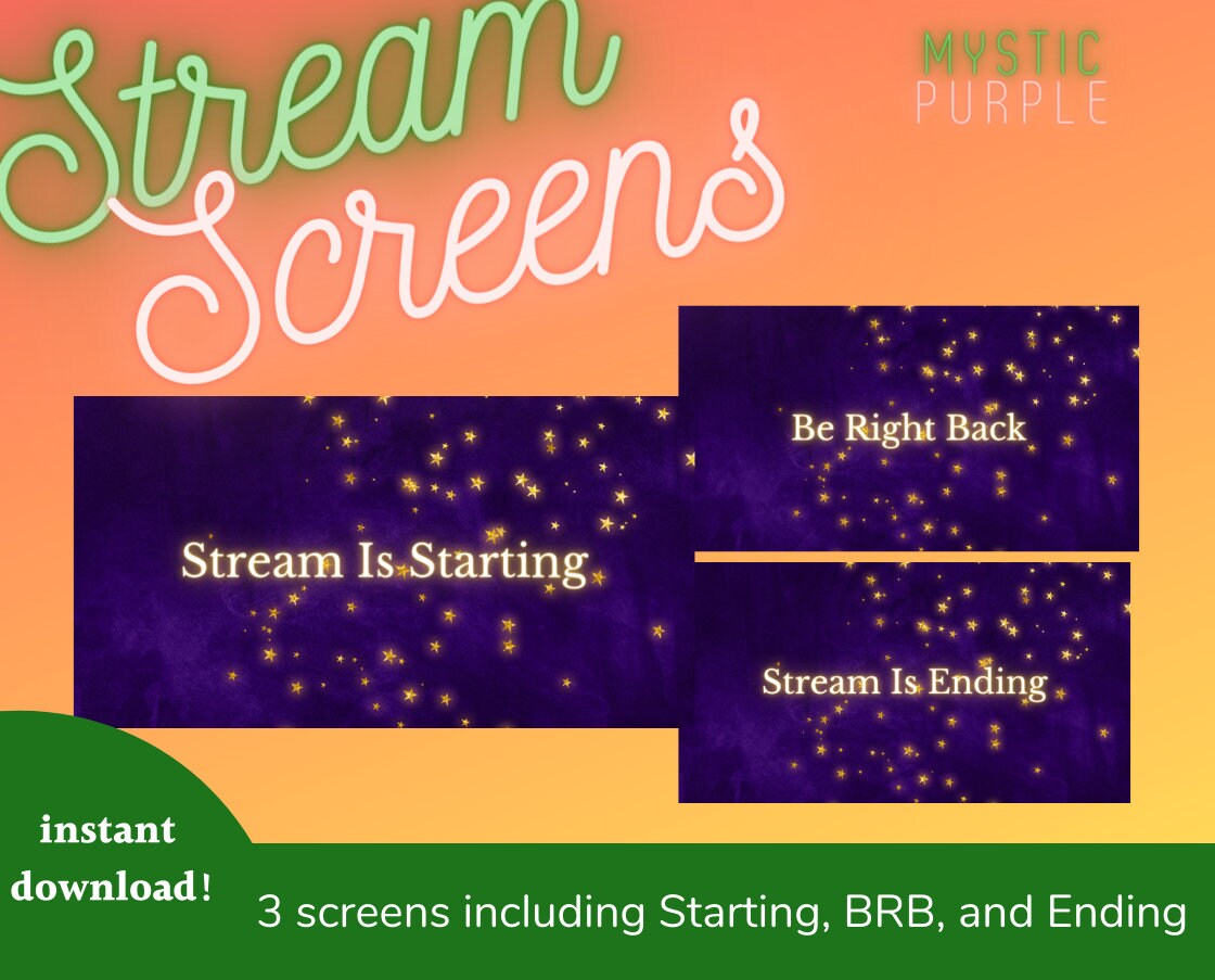 3x Mystic Purple Twitch Banner Screens / Starting, BRB, Ending / Witchy ...