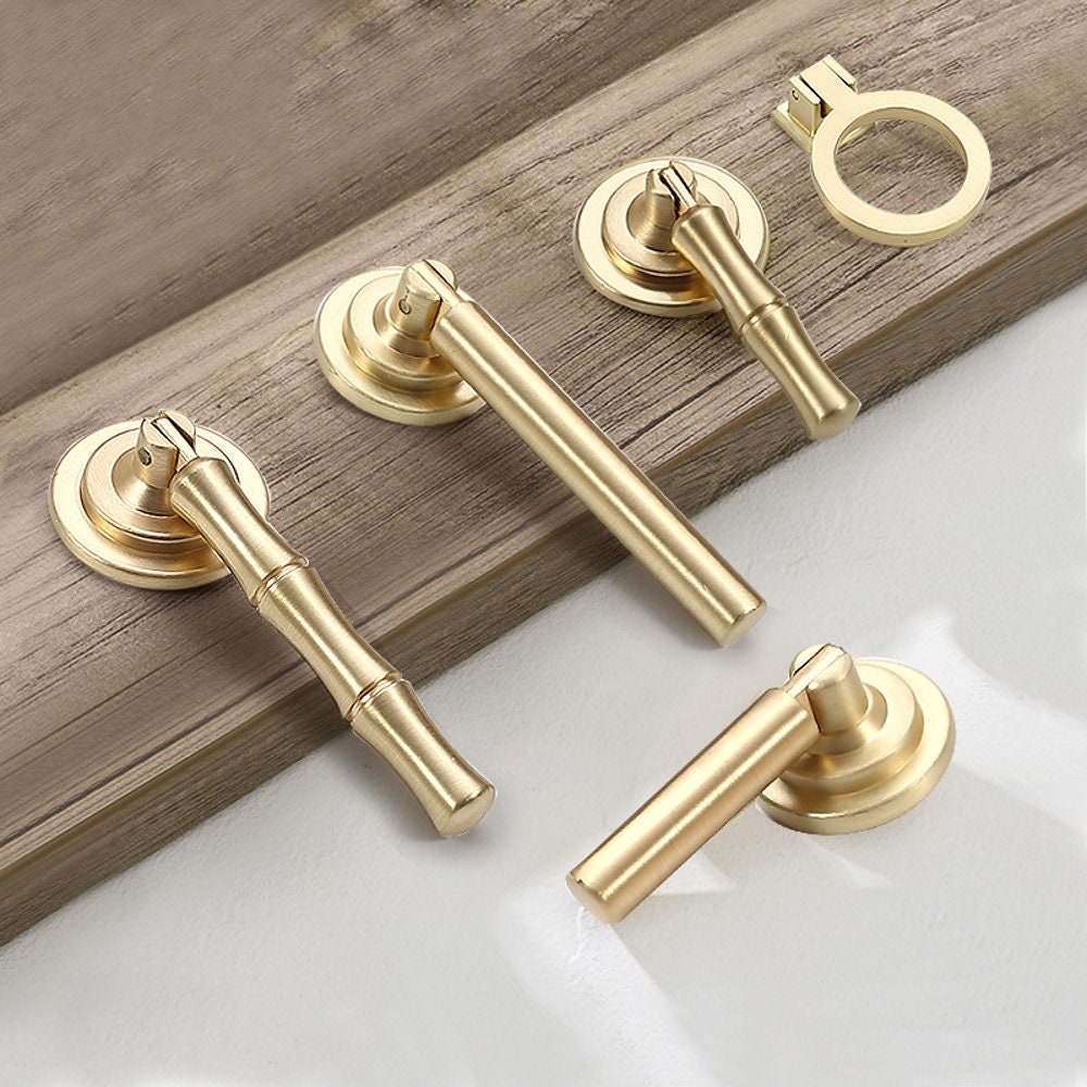Gold Bamboo Drop Door Pull Circle Ring Drawer Pulls Dresser Pulls Knob ...