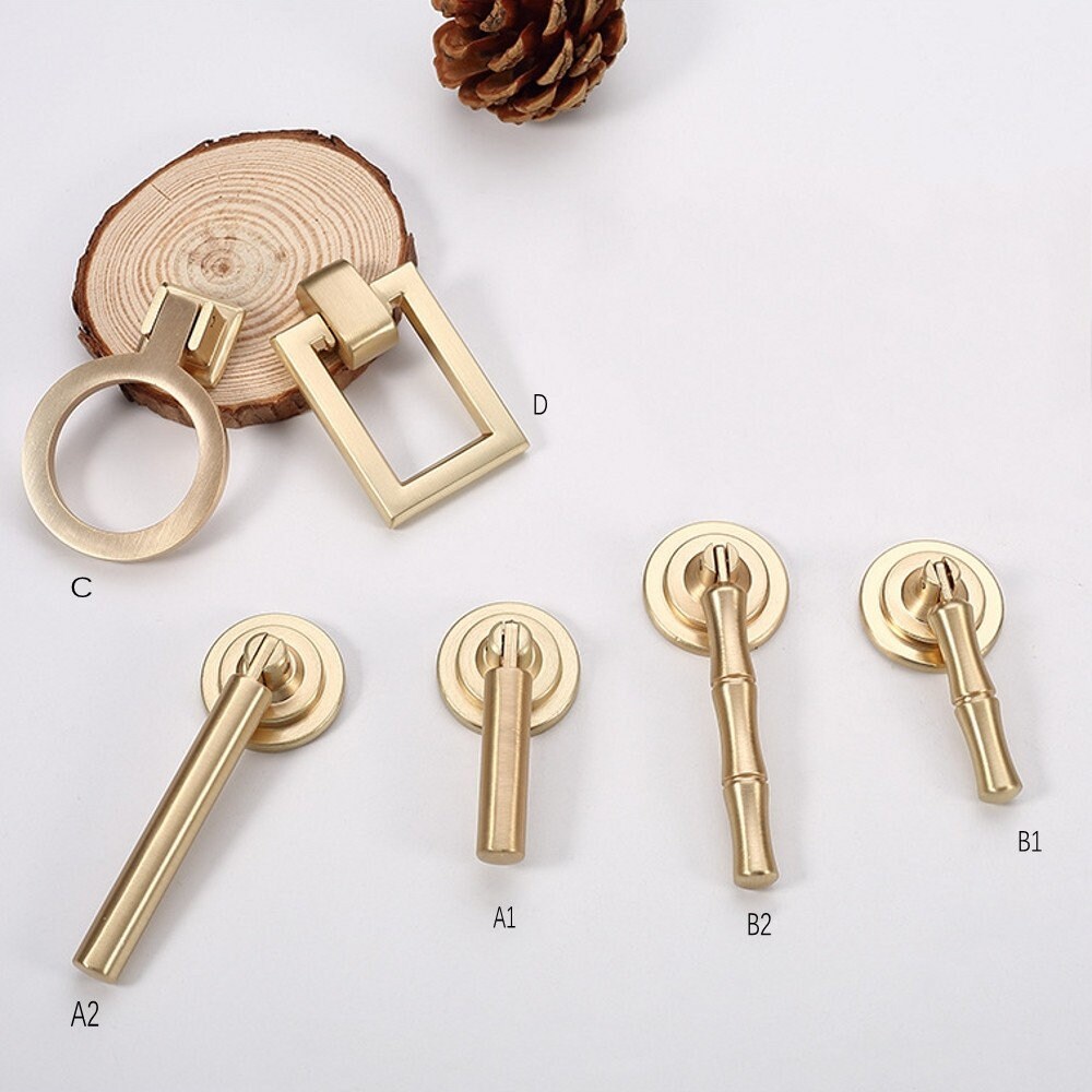 Gold Bamboo Drop Door Pull Circle Ring Drawer Pulls Dresser Pulls Knob ...