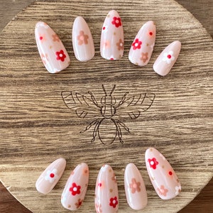 Gemma Cute Fall Flowers Press on Glue on Nails - Etsy