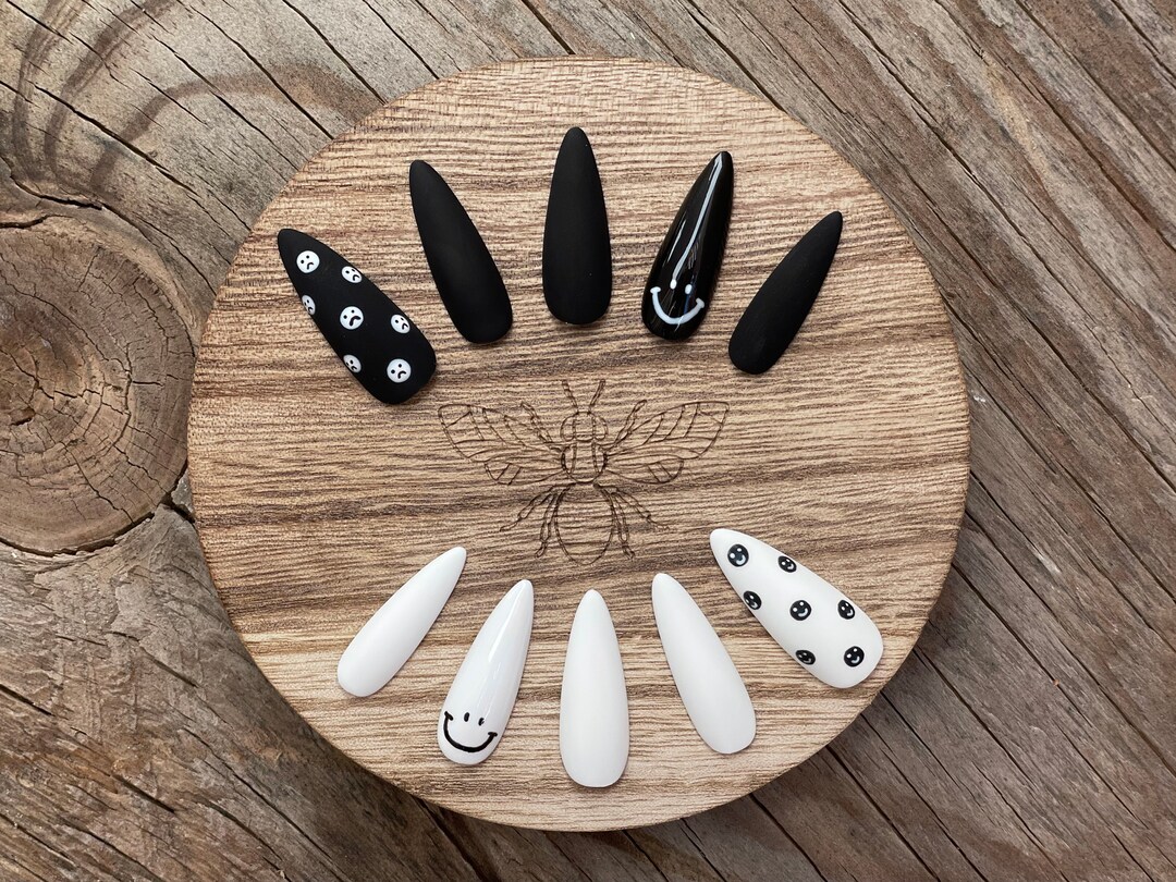 Lil Miss Moody Smiley Face Sad Face Long or Short Fake Press on Nails ...