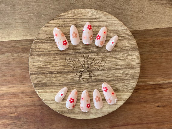 Gemma Cute Fall Flowers Press on Glue on Nails - Etsy