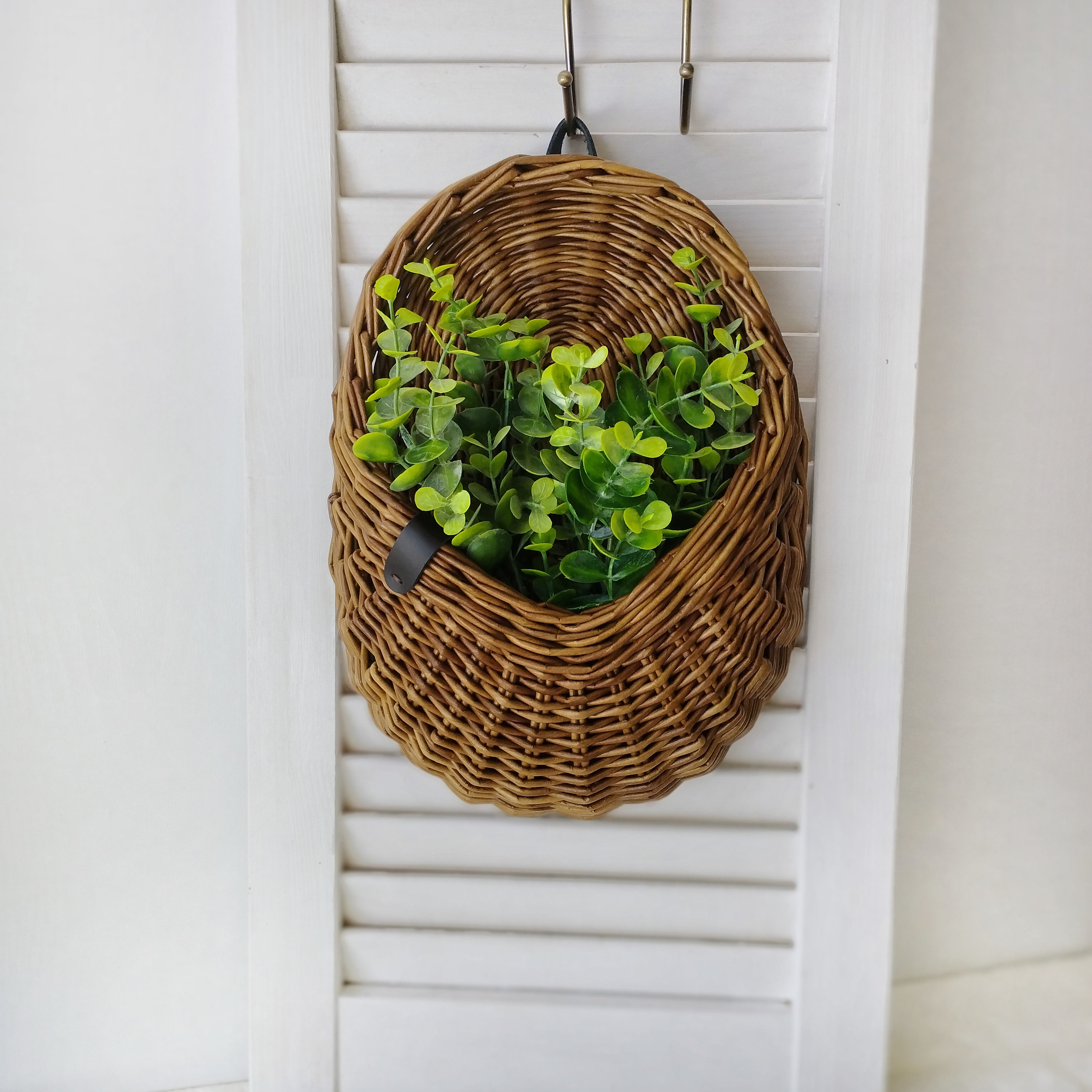 Basket on the Door. Oval Flower Basket.front Door Decoration. Straw ...