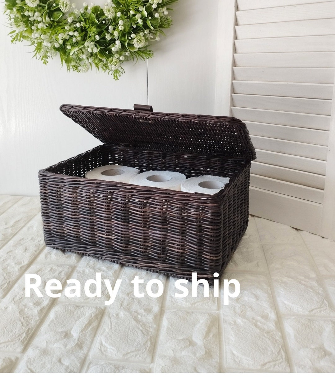 Rectangular Toilet Paper Bin With Lid in the Bathroom. Storage Basket ...