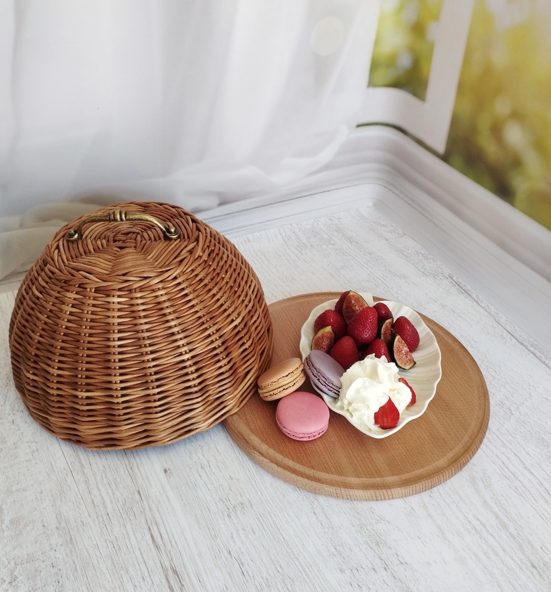 Round Board With Wicker Lid. the Lid Covers the Food. Punnet. Wooden ...