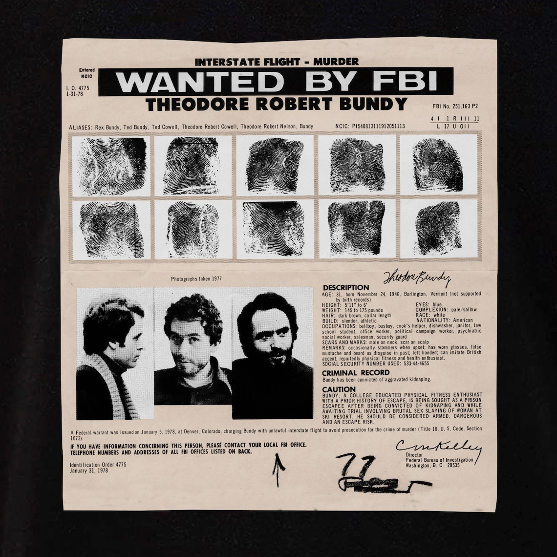 Ted Bundy Wanted by FBI Poster & Mugshot Serial Killer True - Etsy