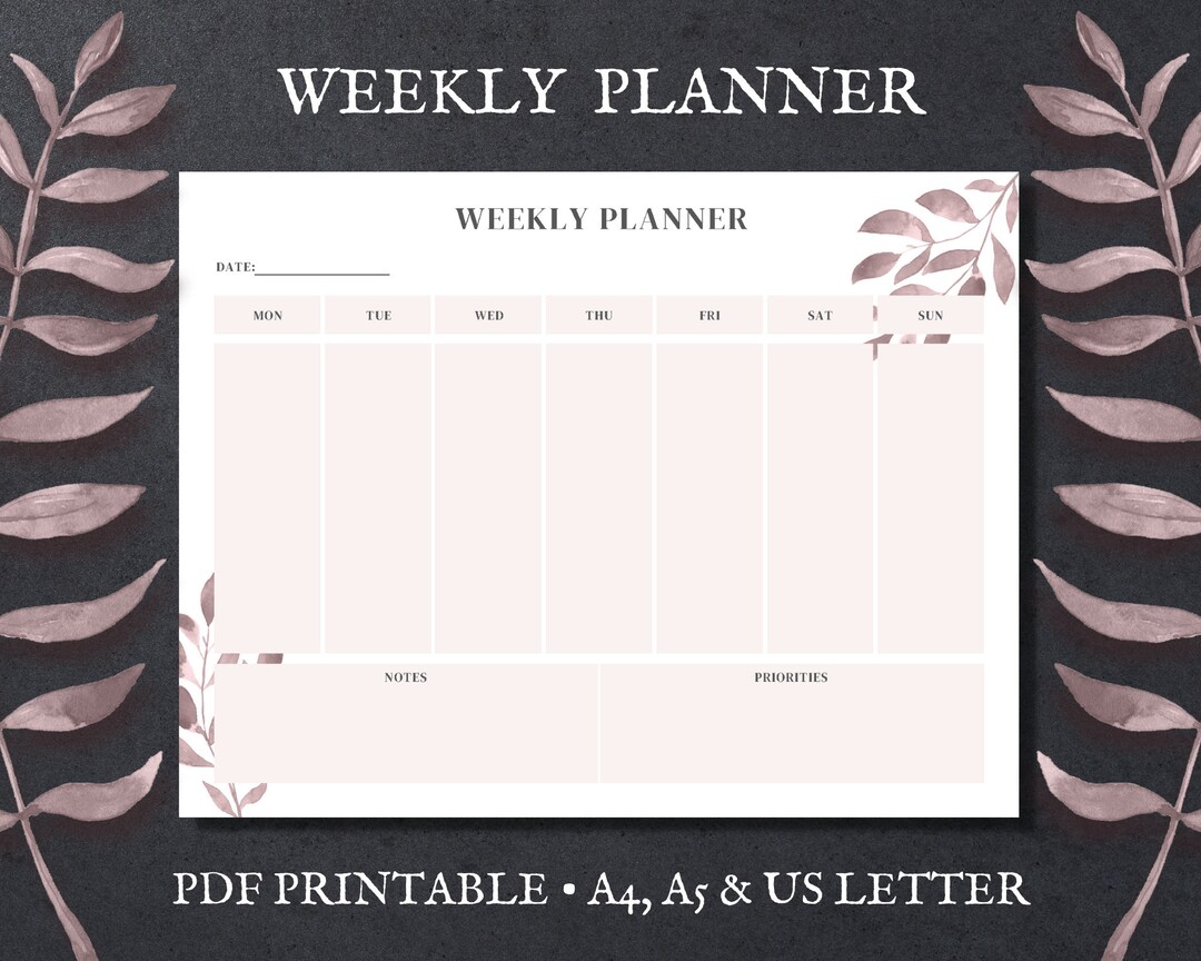 Landscape Weekly Planner, Weekly Planner, Horizontal Weekly Planner ...