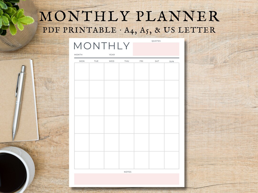 Monthly Planner, Printable Planner, Monthly Schedule, Monthly Organizer ...